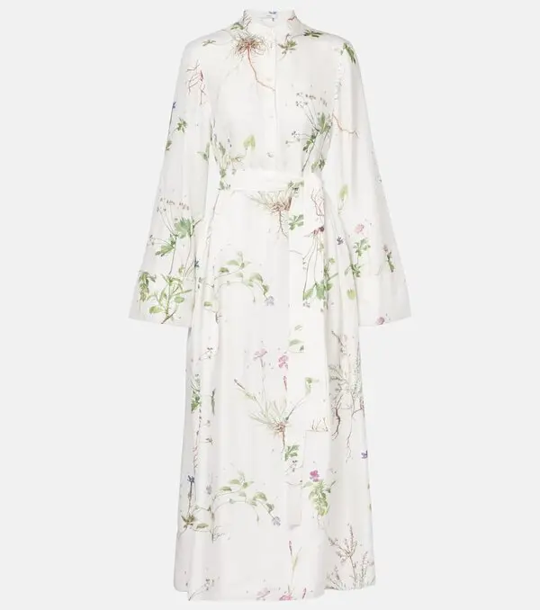 Erdem Floral Printed Silk Midi Dress
