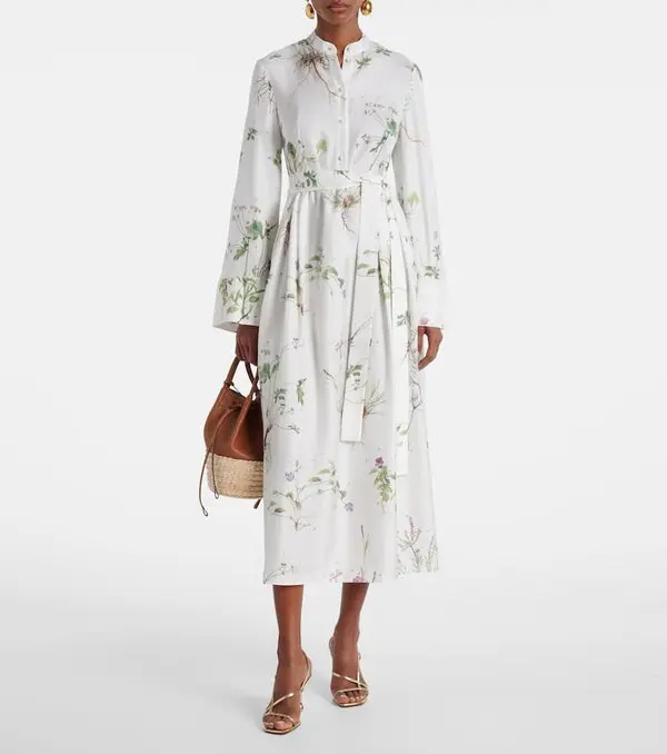 Erdem Floral Printed Silk Midi Dress
