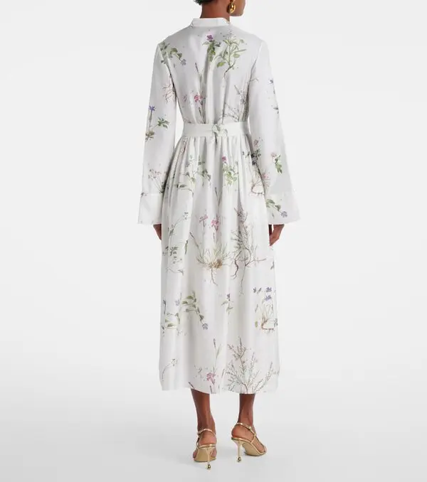 Erdem Floral Printed Silk Midi Dress