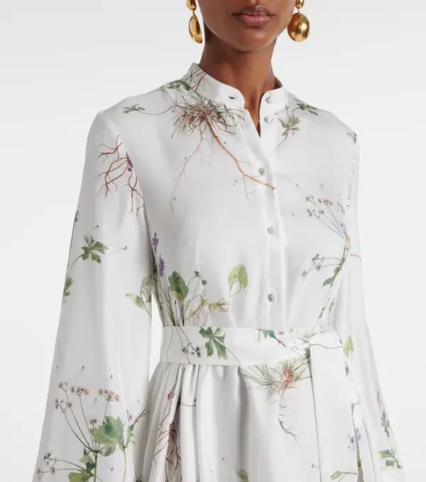 Erdem Floral Printed Silk Midi Dress
