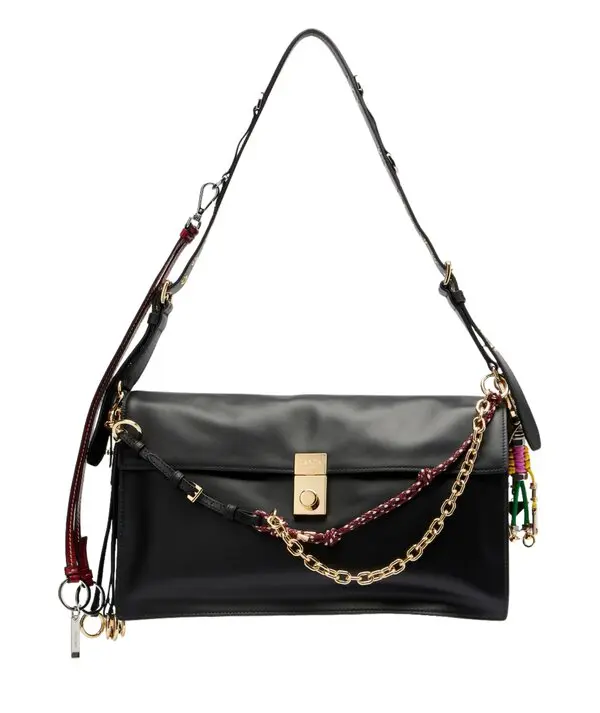Prada Large Leather Shoulder Bag - Black
