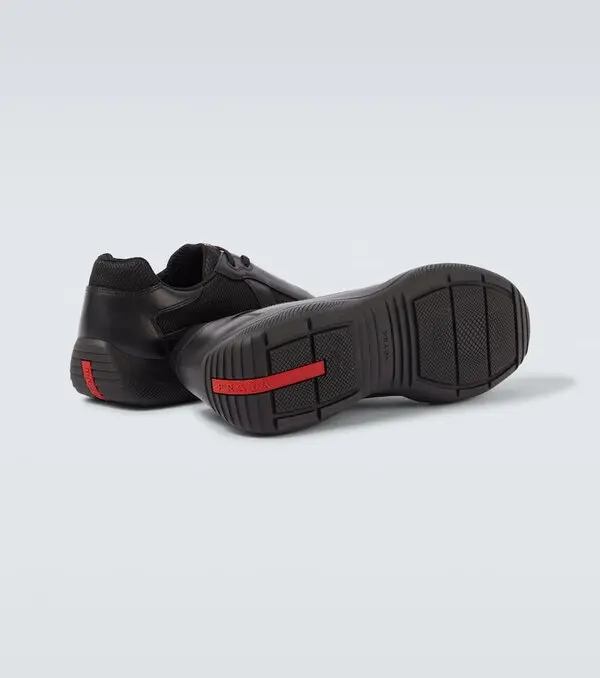 Prada America's Cup Leather-trimmed Sneakers - Black