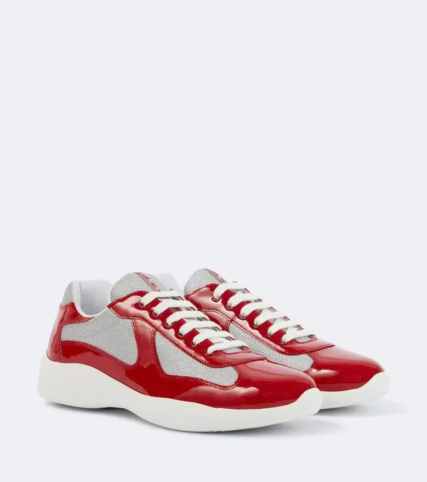 Prada America's Cup Leather-trimmed Sneakers - Red