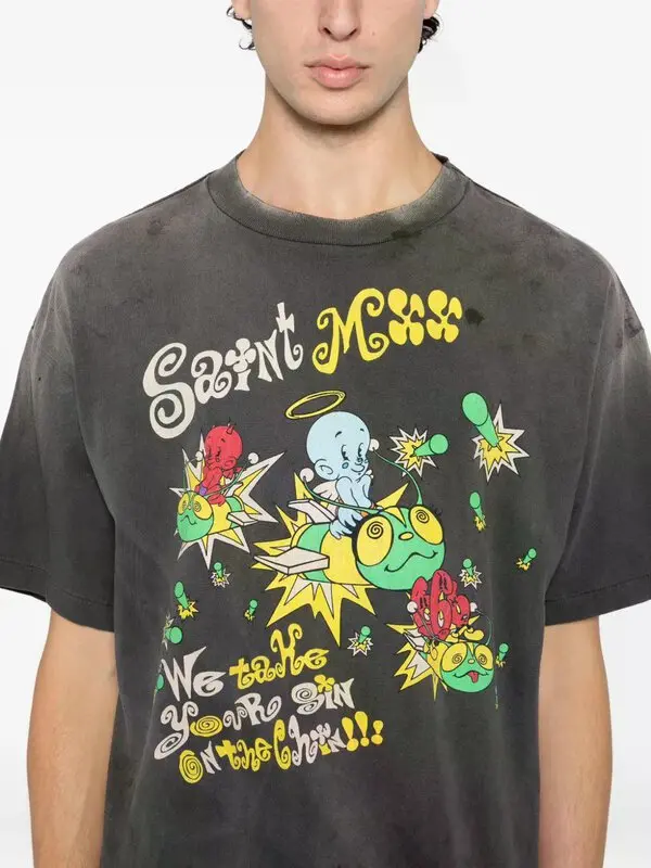 SAINT MXXXXXX Graphic-print T-shirt - Grey