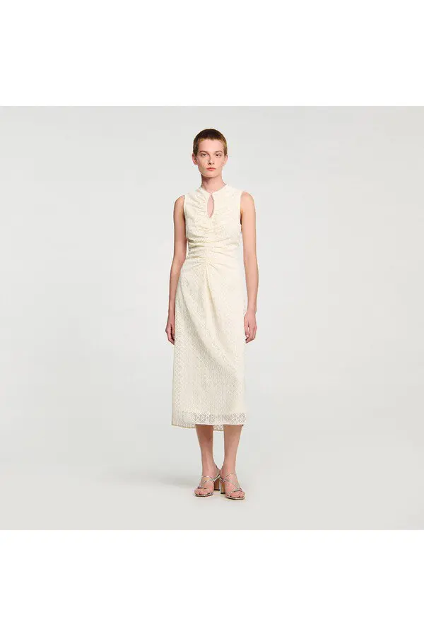 Sandro Lace Keyhole Maxi Dress - Neutral / White - 50% Off | Editorialist