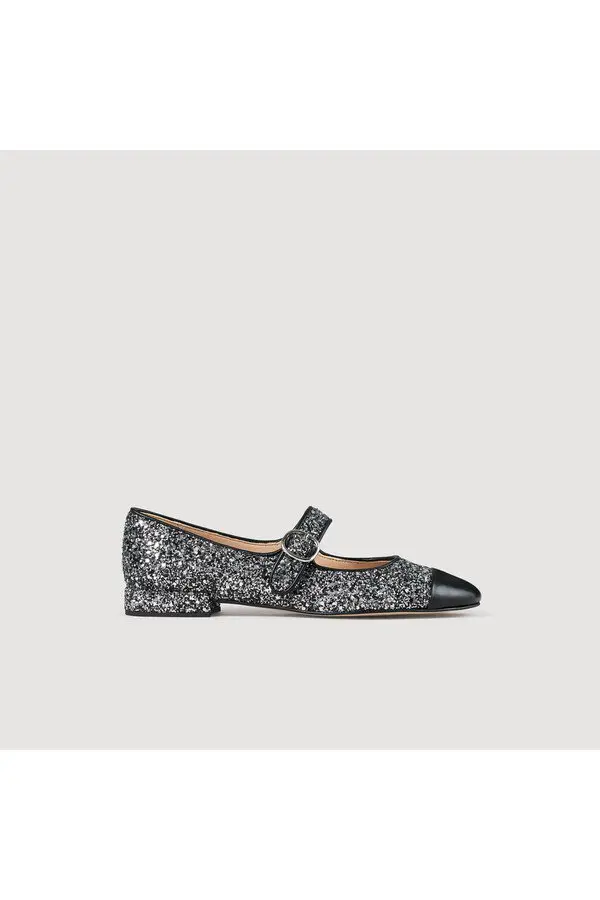 Sandro Sequined Ballet Flats With Contrasting Toe - Black