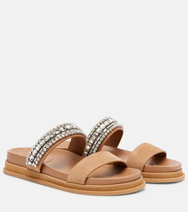 JIMMY CHOO Jadi Crystal-embellished Suede Slides