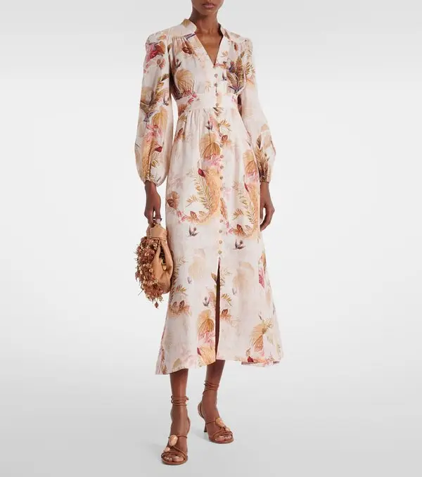 Zimmermann Ascension Floral Linen Midi Dress