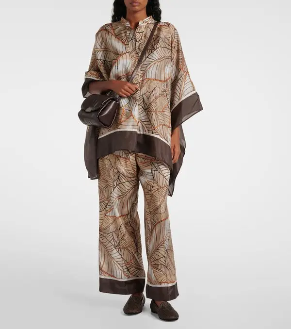 Brunello Cucinelli Printed Silk Wide-leg Pants