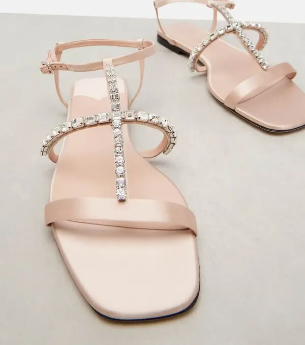 JIMMY CHOO Gwyn Embellished Satin And Leather Sandals - Beige