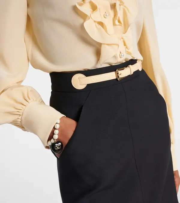 Valentino Garavani Belted Wool And Silk Midi Skirt - Black