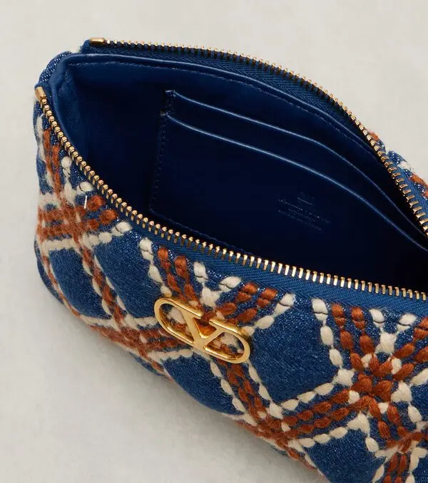 Valentino Garavani Quiltie 67 Embroidered Denim Pouch