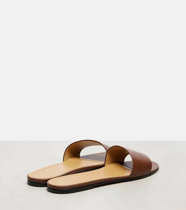 THE ROW Signum Leather Slides - Brown