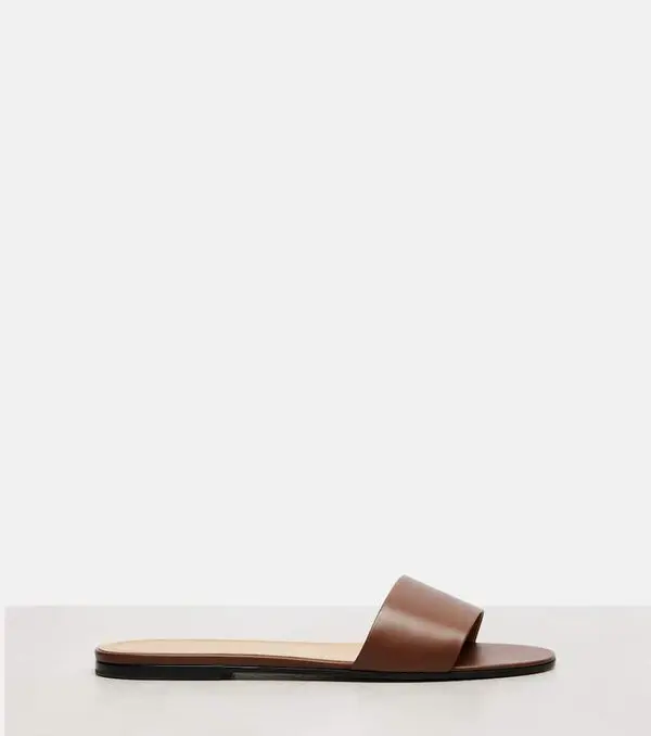 THE ROW Signum Leather Slides - Brown