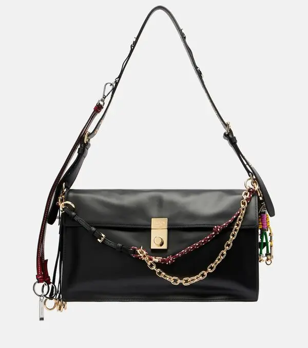 Prada Large Leather Shoulder Bag - Black