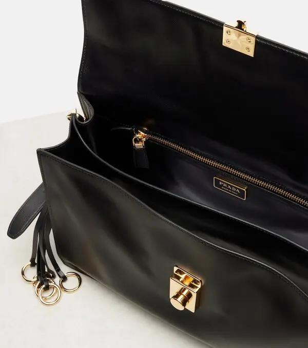 Prada Large Leather Shoulder Bag - Black