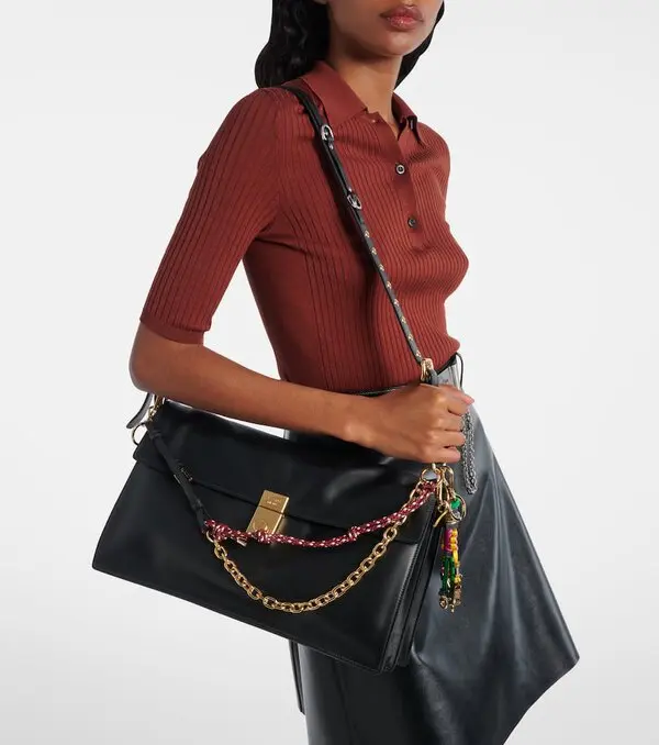 Prada Large Leather Shoulder Bag - Black