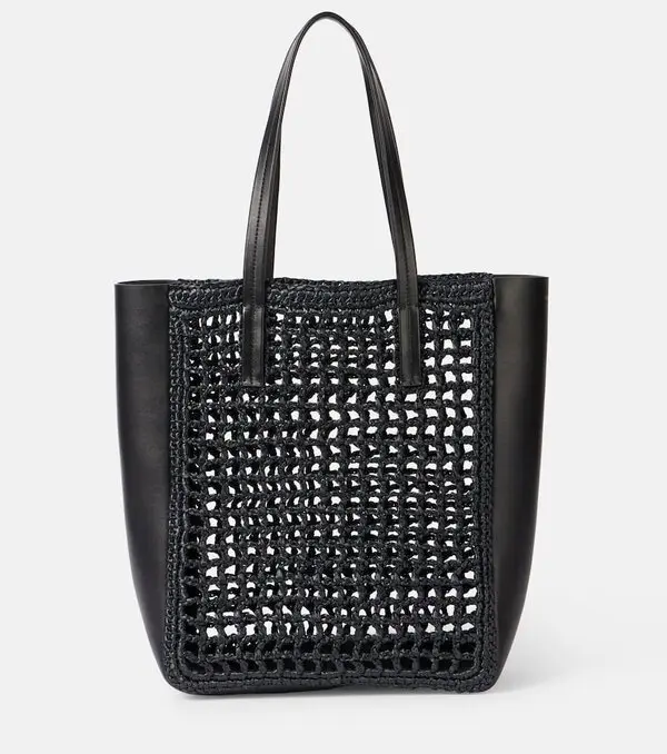 Khaite Small Leather-trimmed Raffia Tote Bag - Black