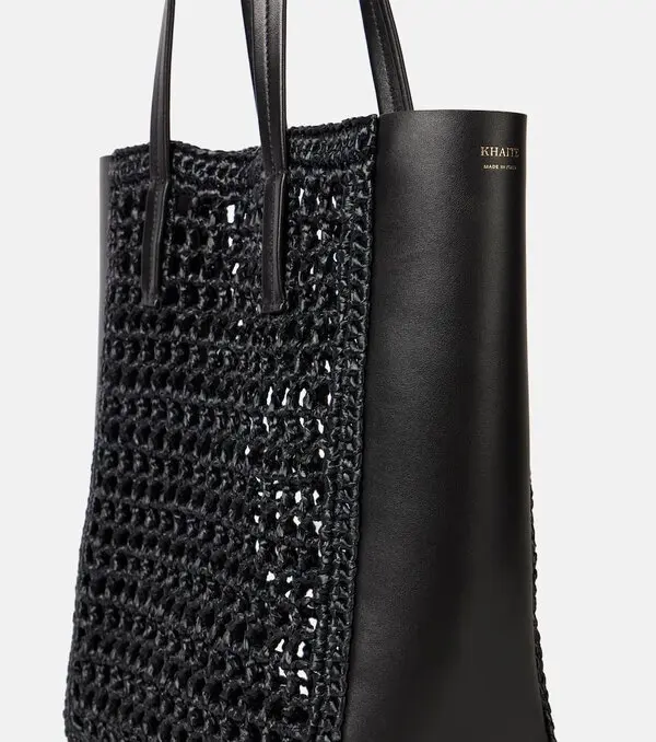 Khaite Small Leather-trimmed Raffia Tote Bag - Black