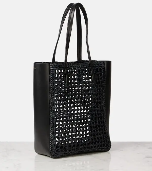 Khaite Small Leather-trimmed Raffia Tote Bag - Black