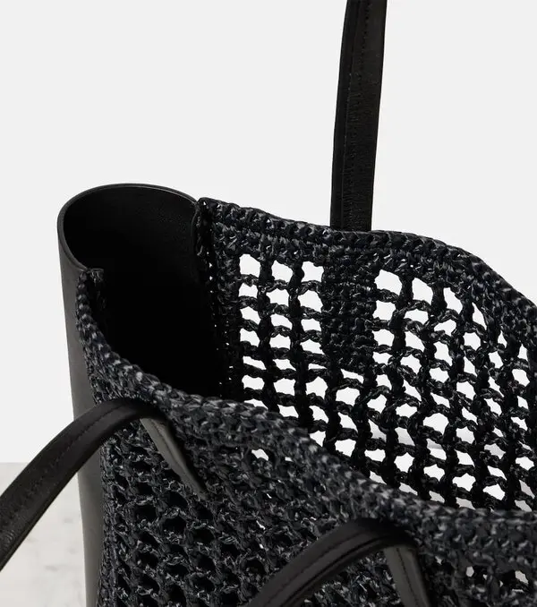Khaite Small Leather-trimmed Raffia Tote Bag - Black