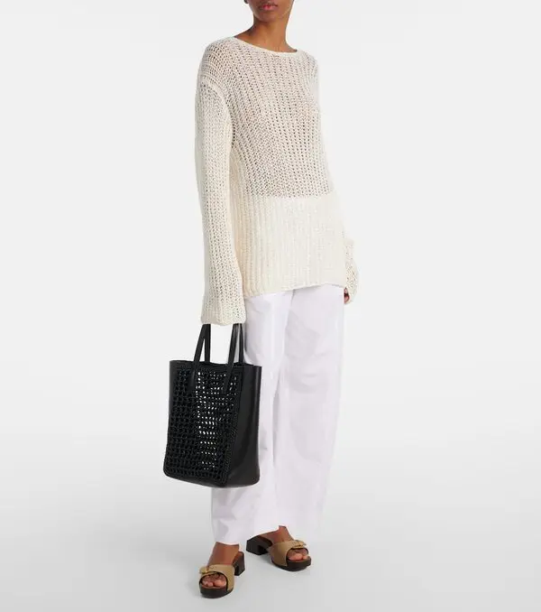 Khaite Small Leather-trimmed Raffia Tote Bag - Black
