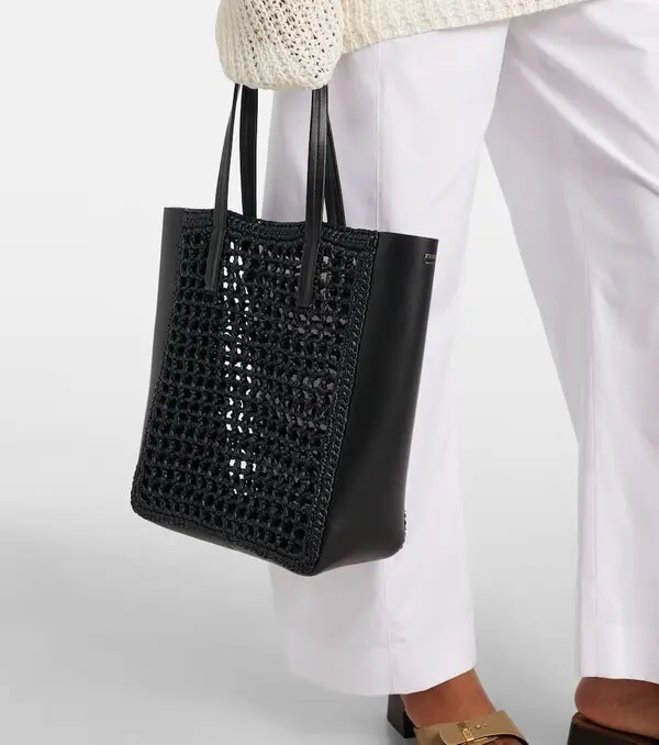 Khaite Small Leather-trimmed Raffia Tote Bag - Black
