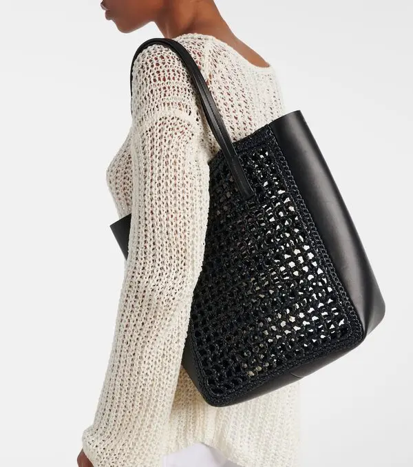 Khaite Small Leather-trimmed Raffia Tote Bag - Black