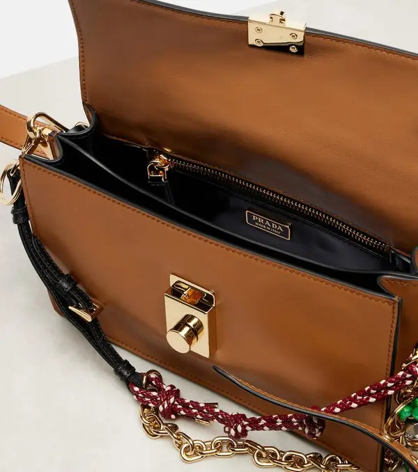 Prada Soft Sound Small Leather Shoulder Bag - Brown
