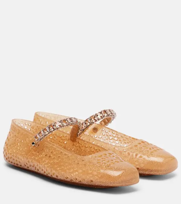 JIMMY CHOO Jelly Ballet Flats With Crystal Embellishments - Orange