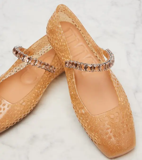 JIMMY CHOO Jelly Ballet Flats With Crystal Embellishments - Orange