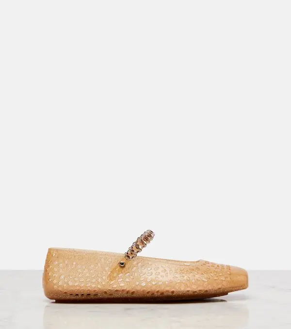 JIMMY CHOO Jelly Ballet Flats With Crystal Embellishments - Orange