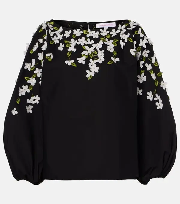 Carolina Herrera Floral-appliqué Cotton-blend Top