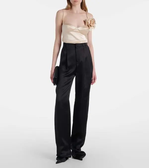 Magda Butrym Floral Appliqué Silk-blend Satin Top