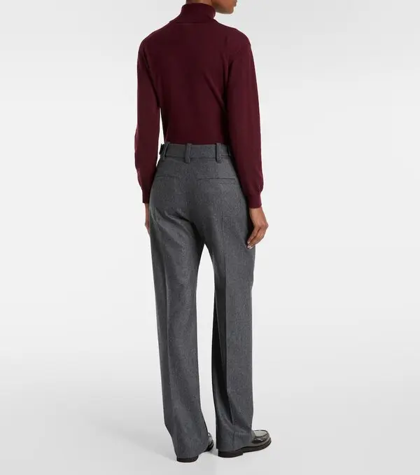 Brunello Cucinelli Pleated Virgin Wool Straight Leg Trousers