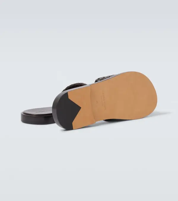 Bottega Veneta Elio Intrecciato Leather Slides - Brown