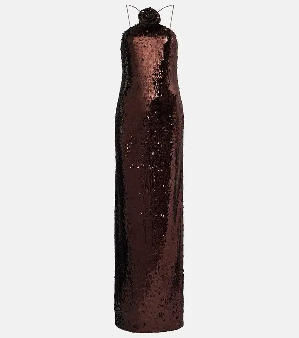 Magda Butrym Sequin Halter Maxi Dress - Brown