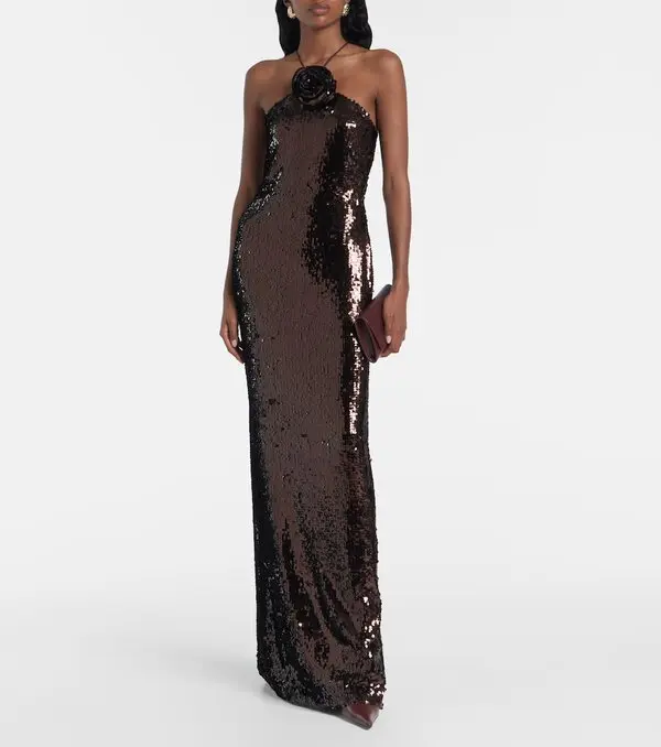 Magda Butrym Sequin Halter Maxi Dress - Brown