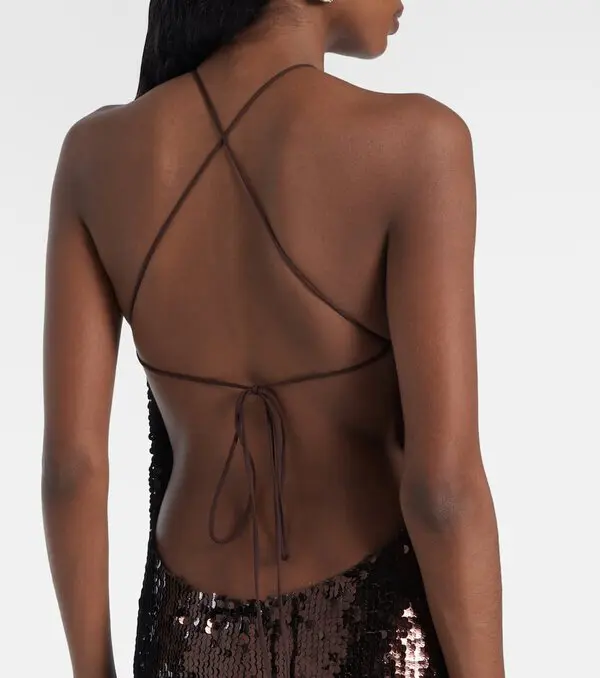 Magda Butrym Sequin Halter Maxi Dress - Brown