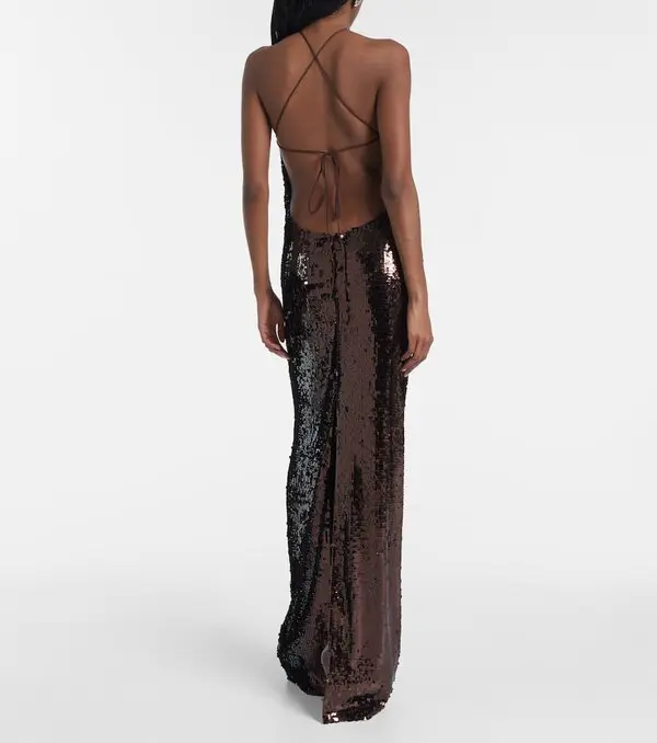 Magda Butrym Sequin Halter Maxi Dress - Brown