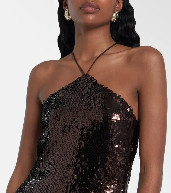 Magda Butrym Sequin Halter Maxi Dress - Brown