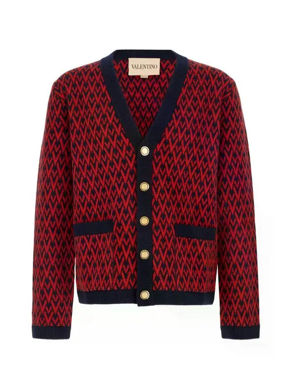 Valentino Garavani V-pattern Button-front Cardigan - Red