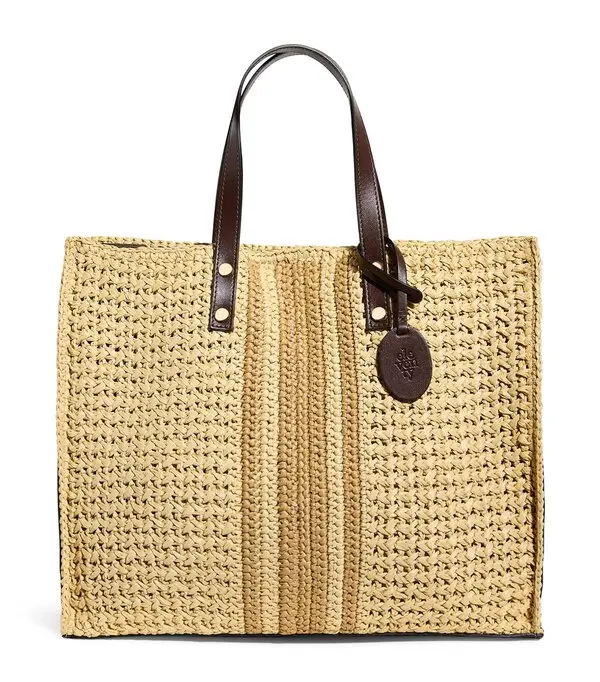Eleventy Raffia And Leather Tote Bag - Ivory