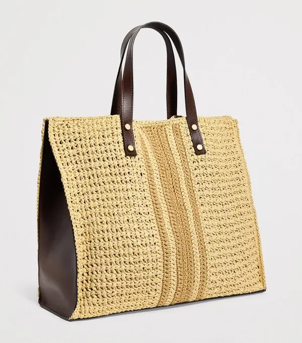 Eleventy Raffia And Leather Tote Bag