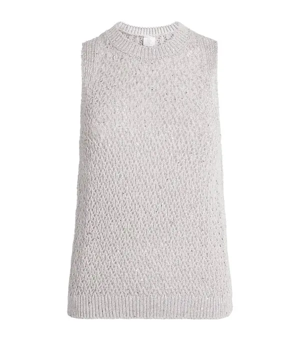 Eleventy Linen-blend Sequin-embellished Sweater Vest