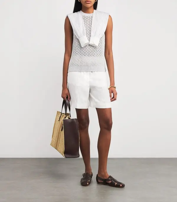 Eleventy Linen-blend Sequin-embellished Sweater Vest