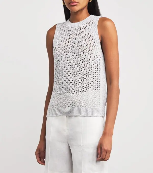 Eleventy Linen-blend Sequin-embellished Sweater Vest