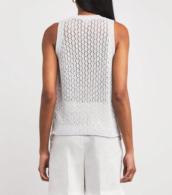 Eleventy Linen-blend Sequin-embellished Sweater Vest