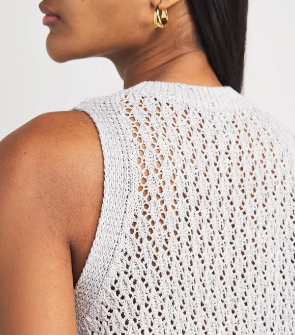 Eleventy Linen-blend Sequin-embellished Sweater Vest