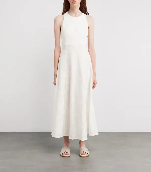 Eleventy X Harrods Linen Floral Embroidered Midi Dress
